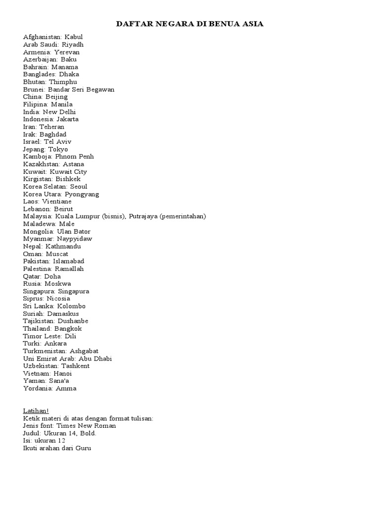 Daftar Negara Di Benua Asia | PDF