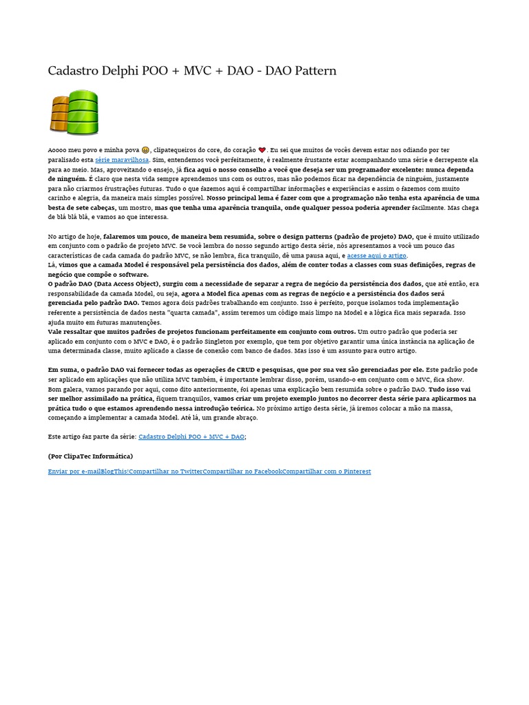 Delphi POO MVC DAO 03 PATTERN | PDF | Model-View – Controller (MVC) | Informática