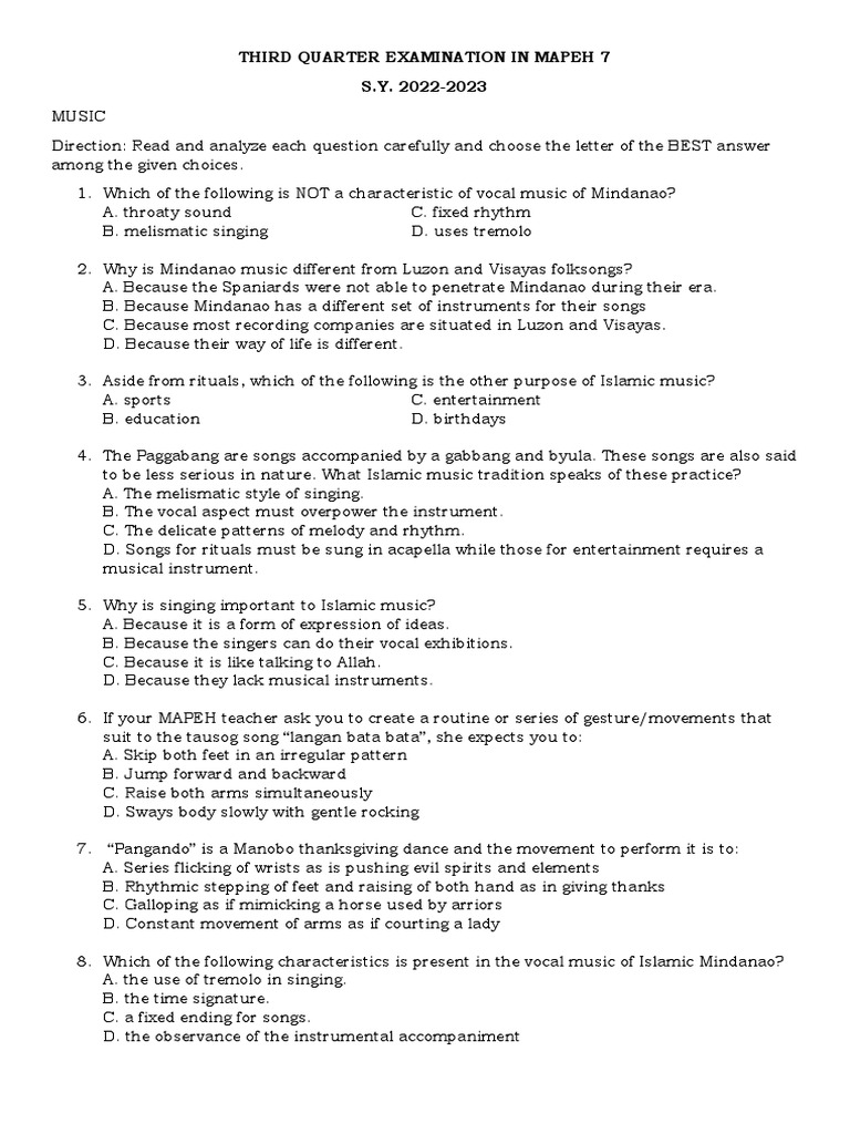 3RD PT Mapeh-7 | PDF | Depression (Mood) | Mental Disorder