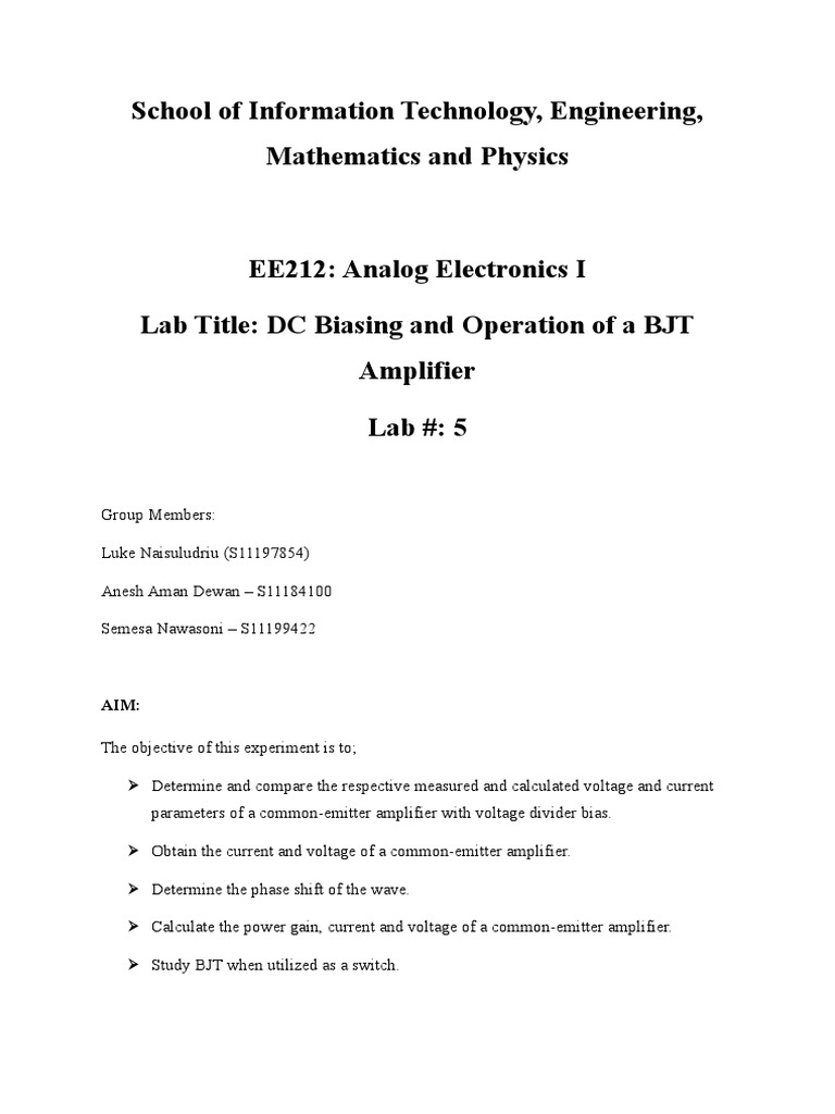 Ee212 Lab 5 | PDF | Bipolar Junction Transistor | Amplifier