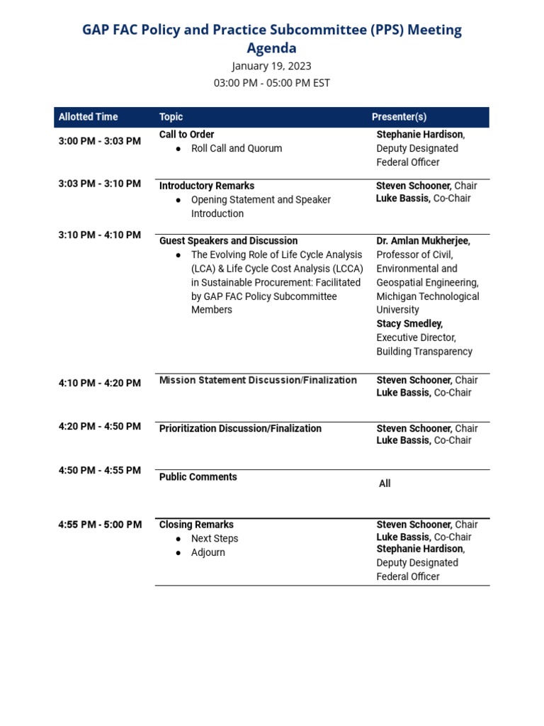 1 - 19 - 23 GAP FAC Policy and Practice Subcommittee Meeting Agenda ...