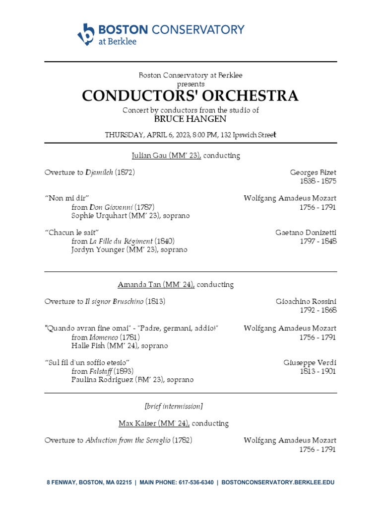 Conductors Orchestra Program - SP2023 | PDF | Compositions | Vocal ...