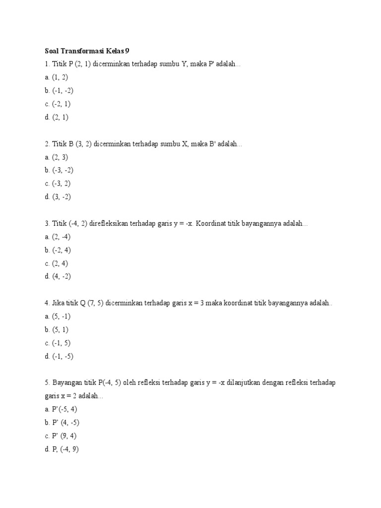 Soal Transformasi Kelas 9 | PDF