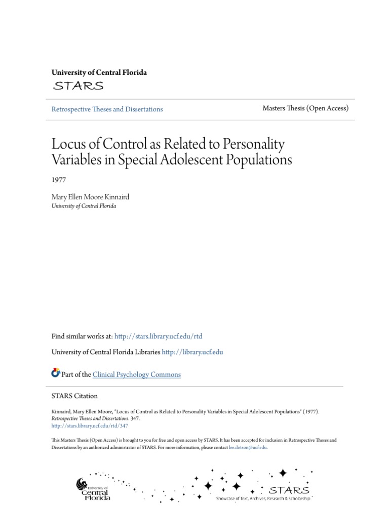 Locus of Control As Related To Personality PDF | PDF | Self Actualization | Psychological Theories