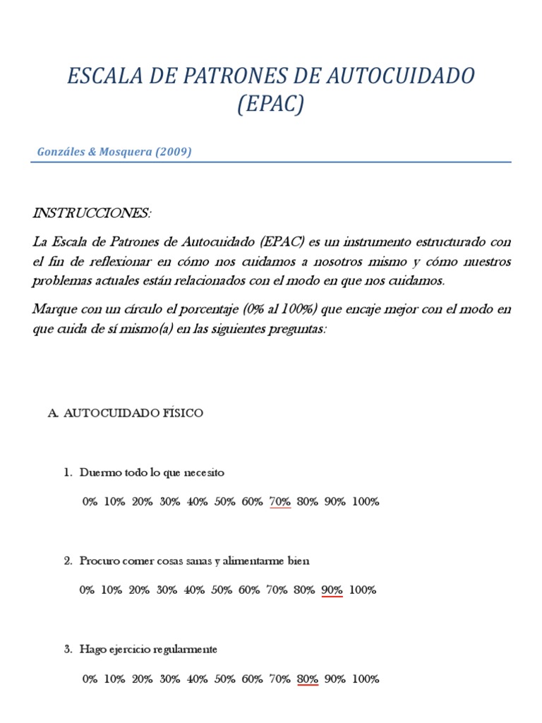 Escala de Autocuidados | PDF Escala de Autocuidados | PDF