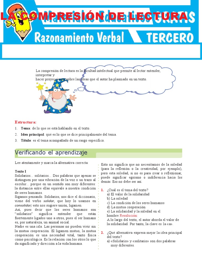 La Compresión de Lectura para Tercer Grado de Secundaria | PDF ...