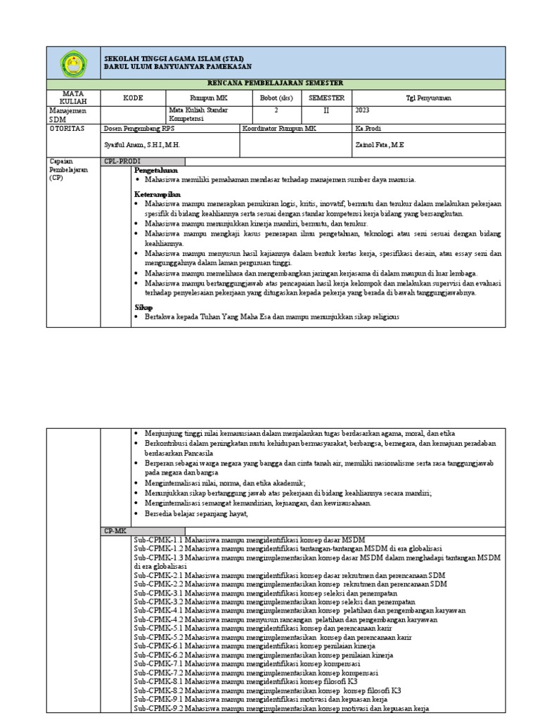 RPS Manajemen SDM OK | PDF