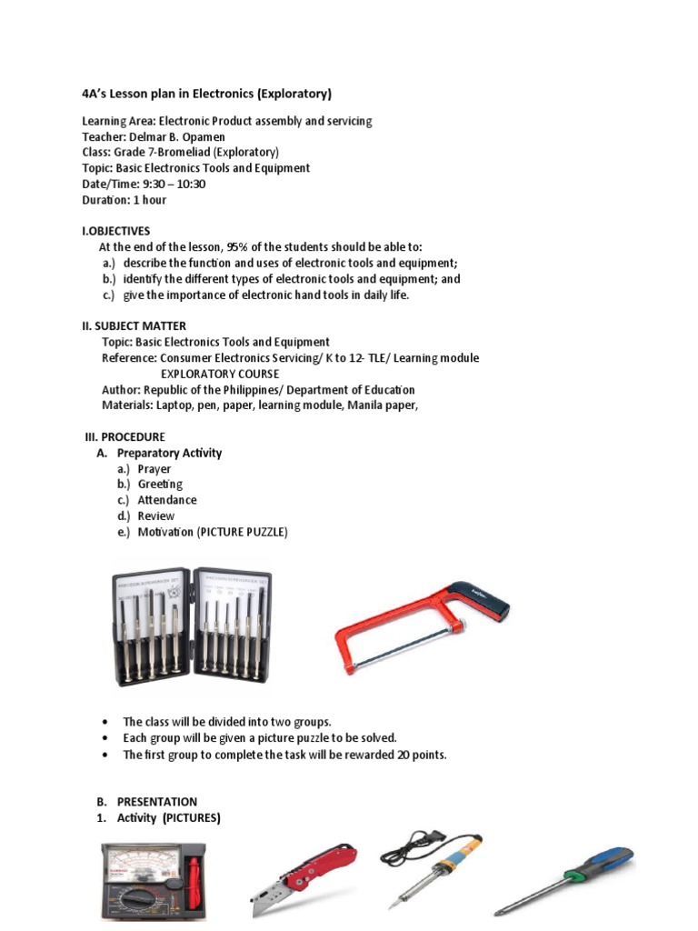 4a's Lesson Plan | Download Free PDF | Tools | Teachers