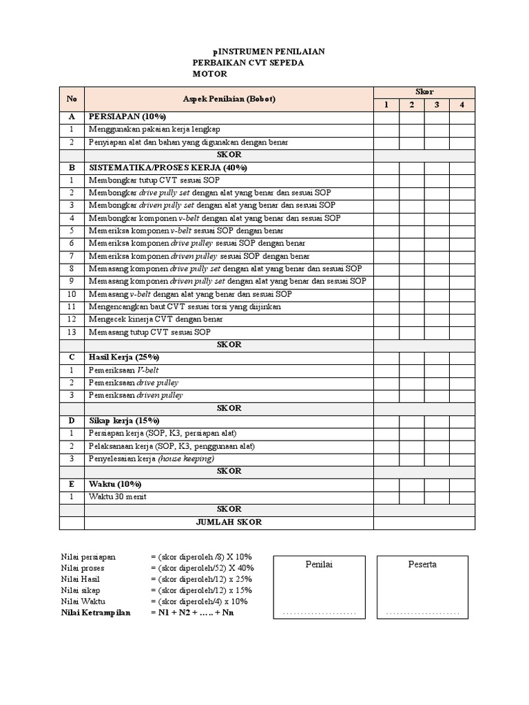 Form Penilaian Kontes Perawatan CVT | PDF