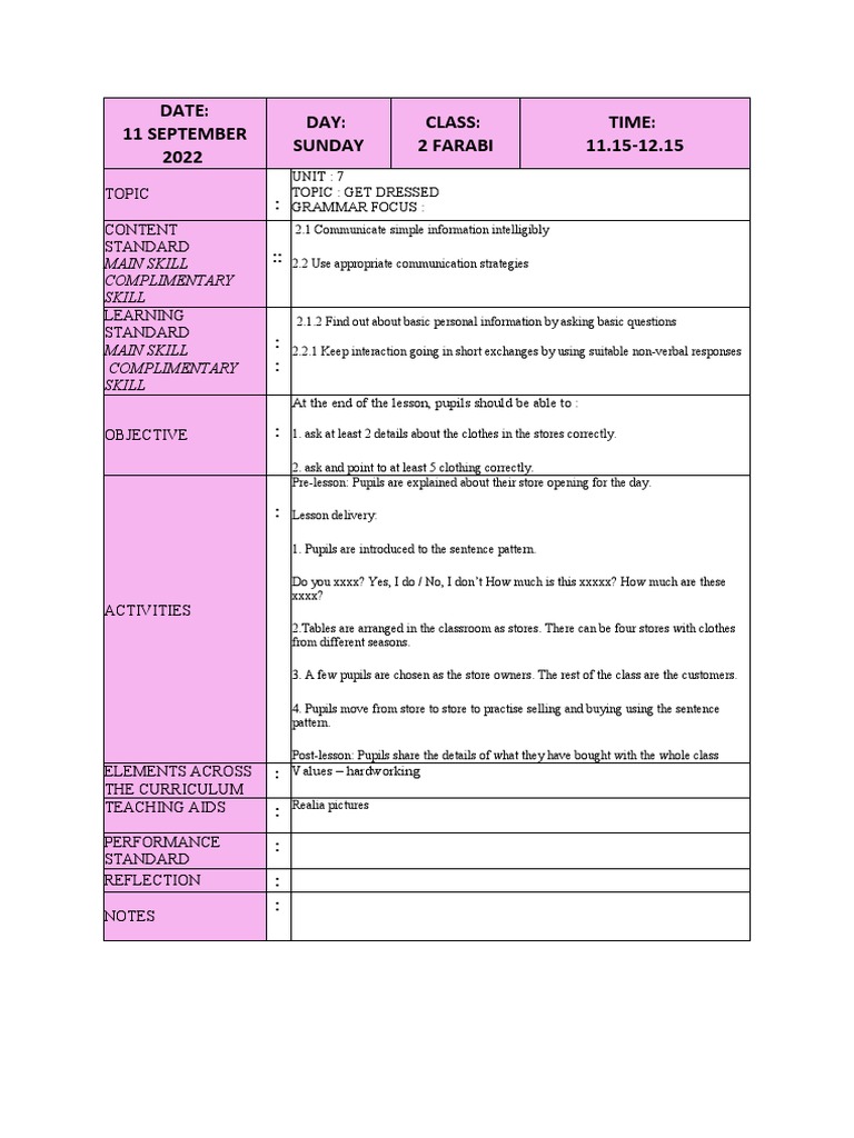 RPH Bahasa Inggeris | PDF