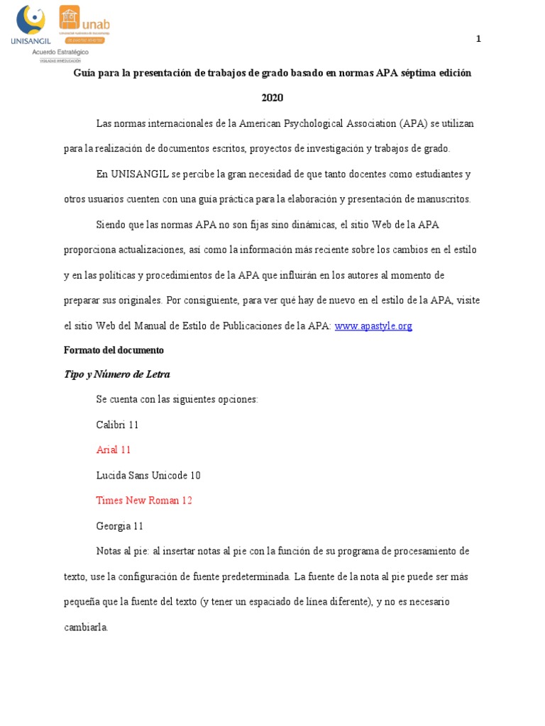Guia Apa para La Presentación de Trabajos de Grado Unisangil | PDF | Estilo apa