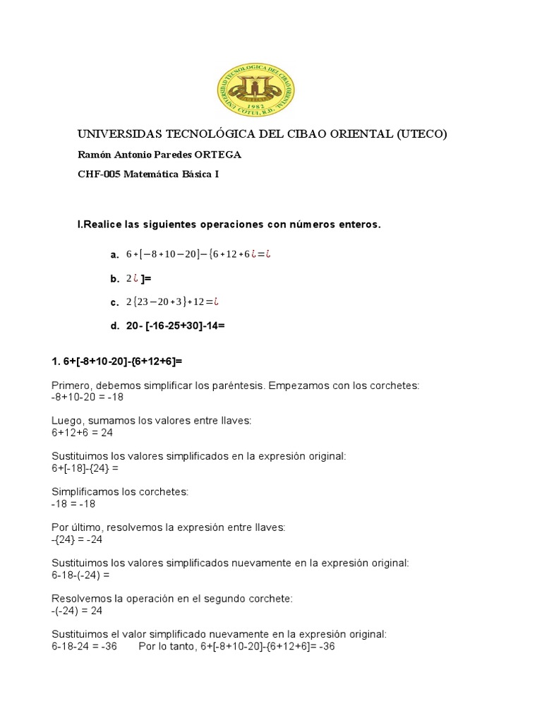 Ejercicios 1 de Rensy | PDF | Álgebra | División (Matemáticas)