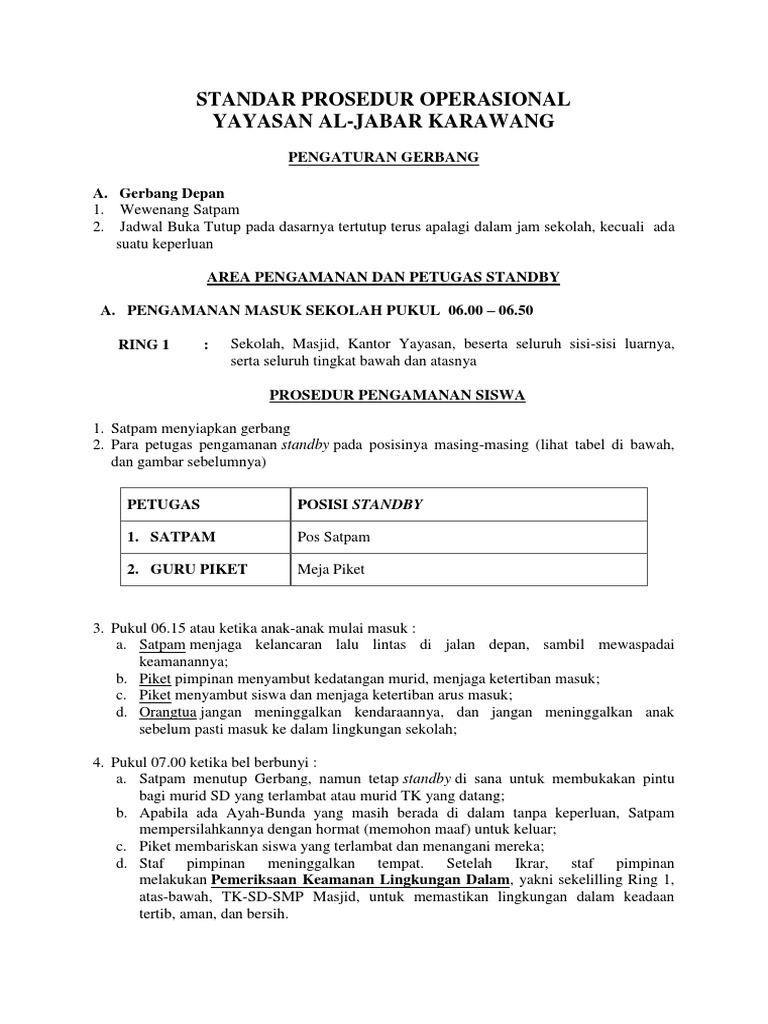Sop Satpam Sekolah | PDF