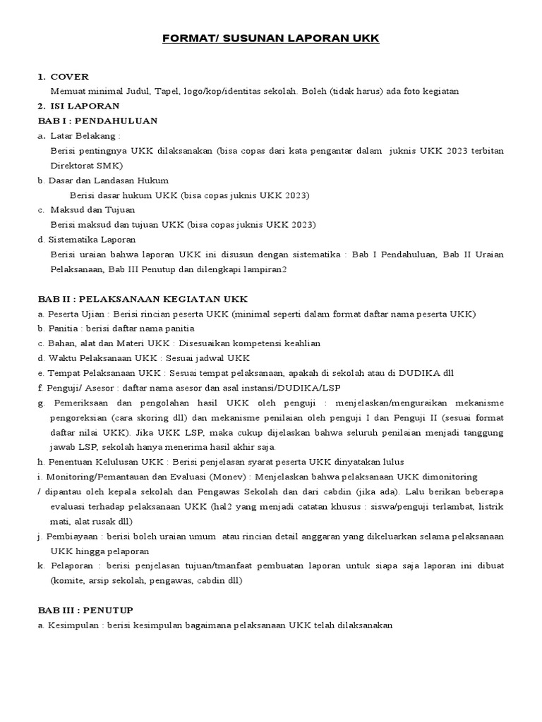 FORMAT LAPORAN UKK 2023 | PDF
