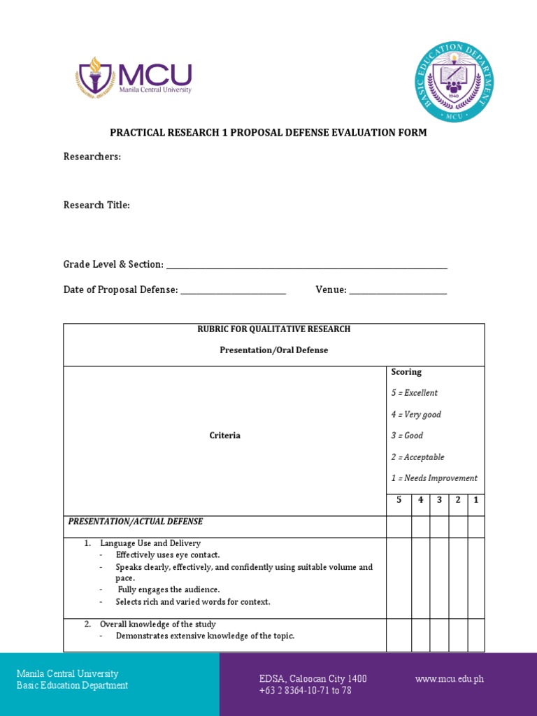 PR 1 Proposal Defense Evaluation Form | PDF | Citation | Cognition