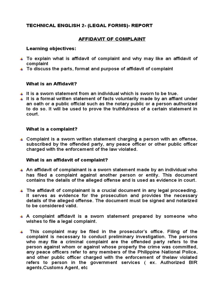 Technical English 2 | Download Free PDF | Affidavit | Complaint