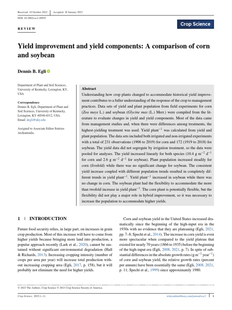 Crop Science - 2023 - Egli - Yield Improvement and Yield Components A ...