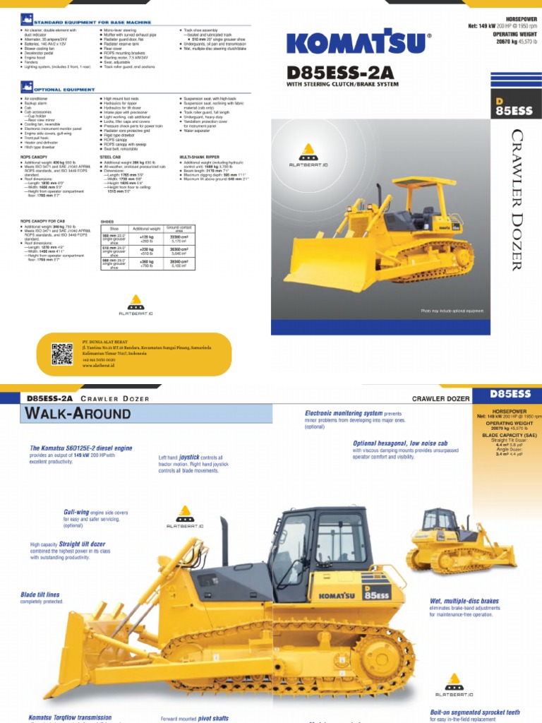 Komatsu Crawler Dozer D85ess-2a Alatberat - Id | PDF