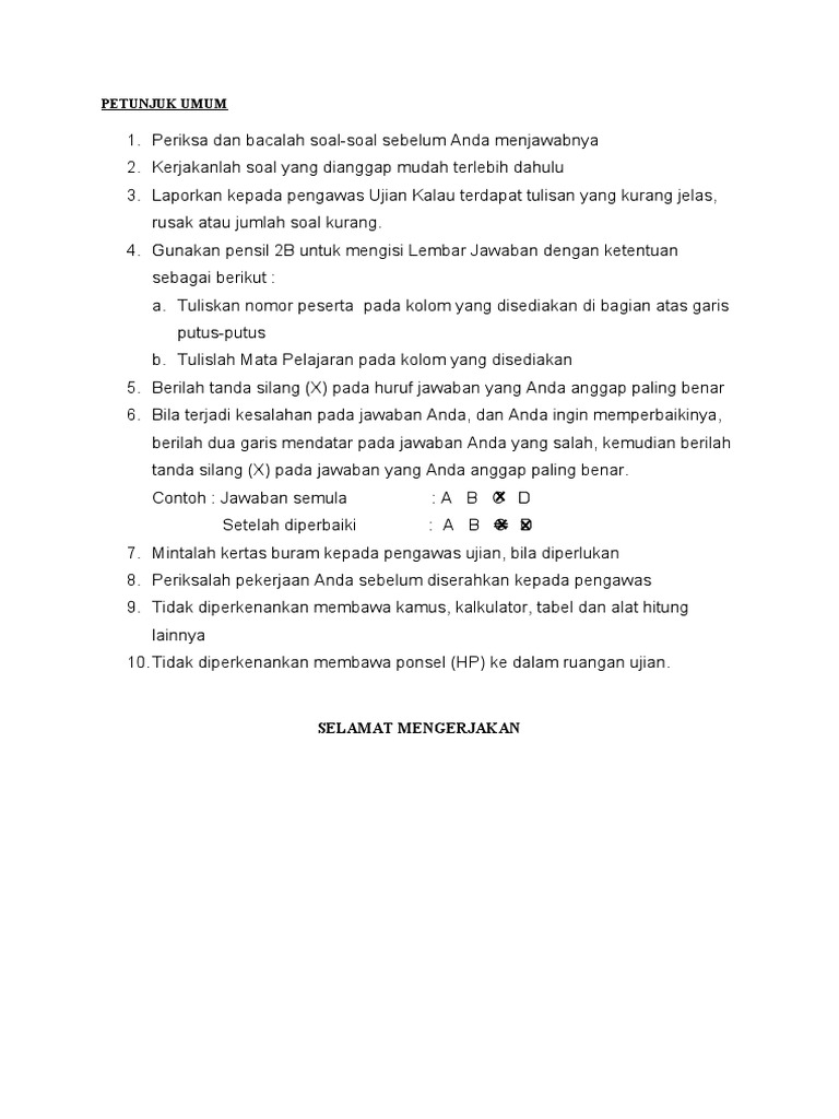 Petunjuk Pengerjaan Soal | PDF