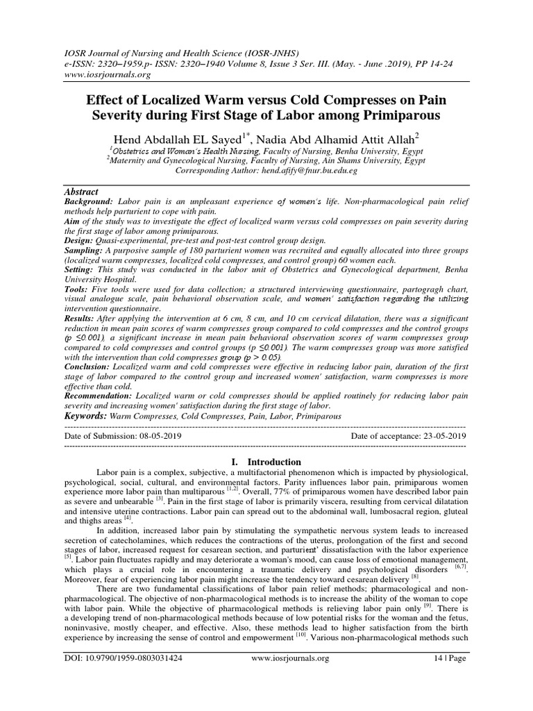Labor Pain Relief: Warm vs Cold Compresses | PDF | Childbirth | Statistics