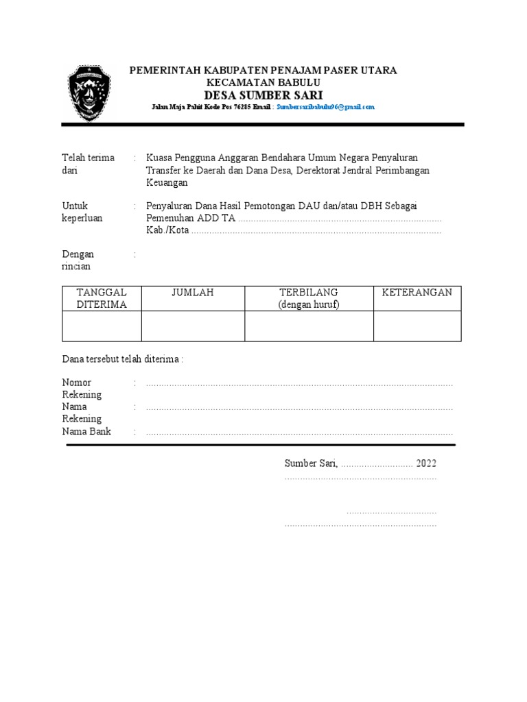 Format Lembar Konfirmasi Penerima | PDF