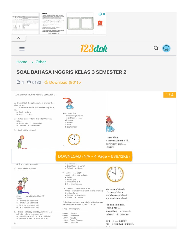 Soal Bahasa Inggris Kelas 3 Semester 2 PDF | PDF