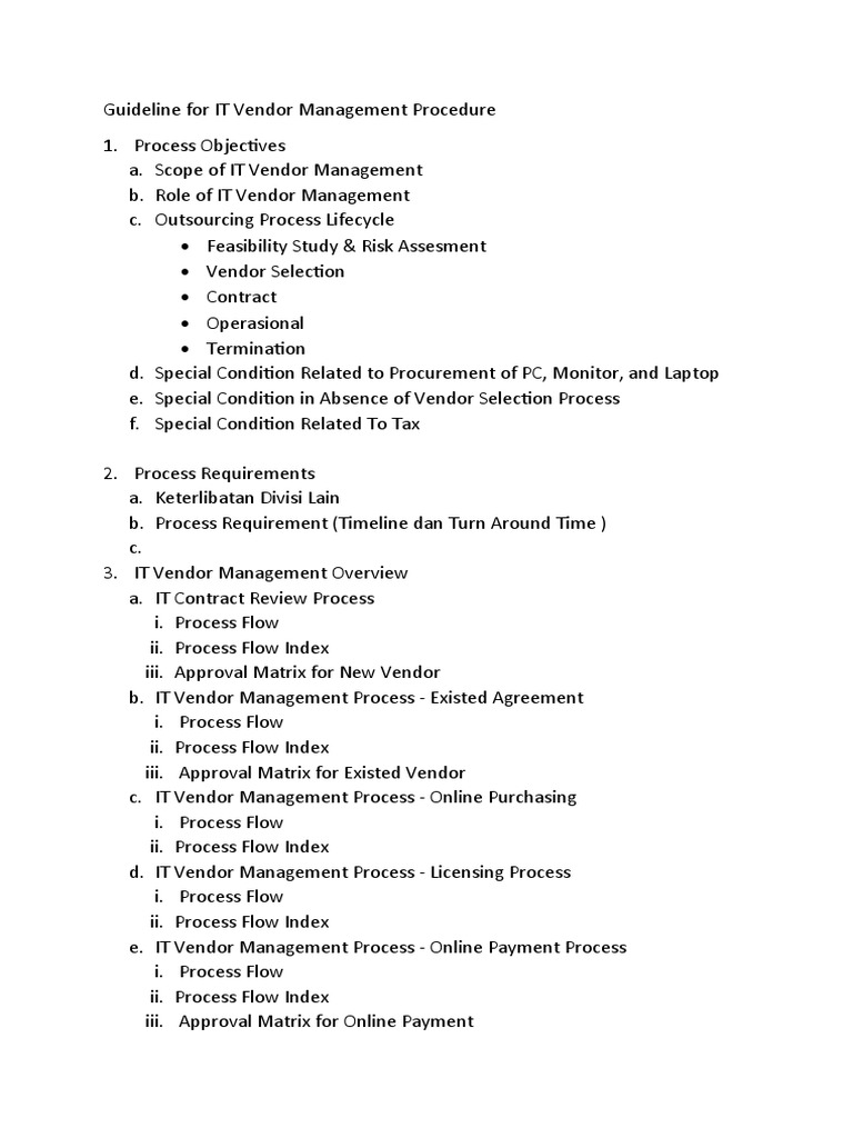 Guideline For IT Vendor Management Procedure | PDF | Business ...