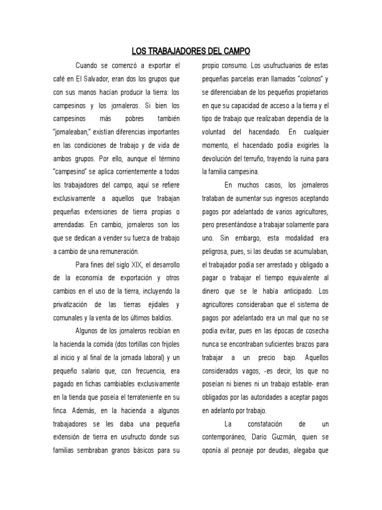 Vida de Los Campesinos Jornaleros y Peones de Las Fincas | PDF ... Vida de Los Campesinos Jornaleros y Peones de Las Fincas | PDF ...
