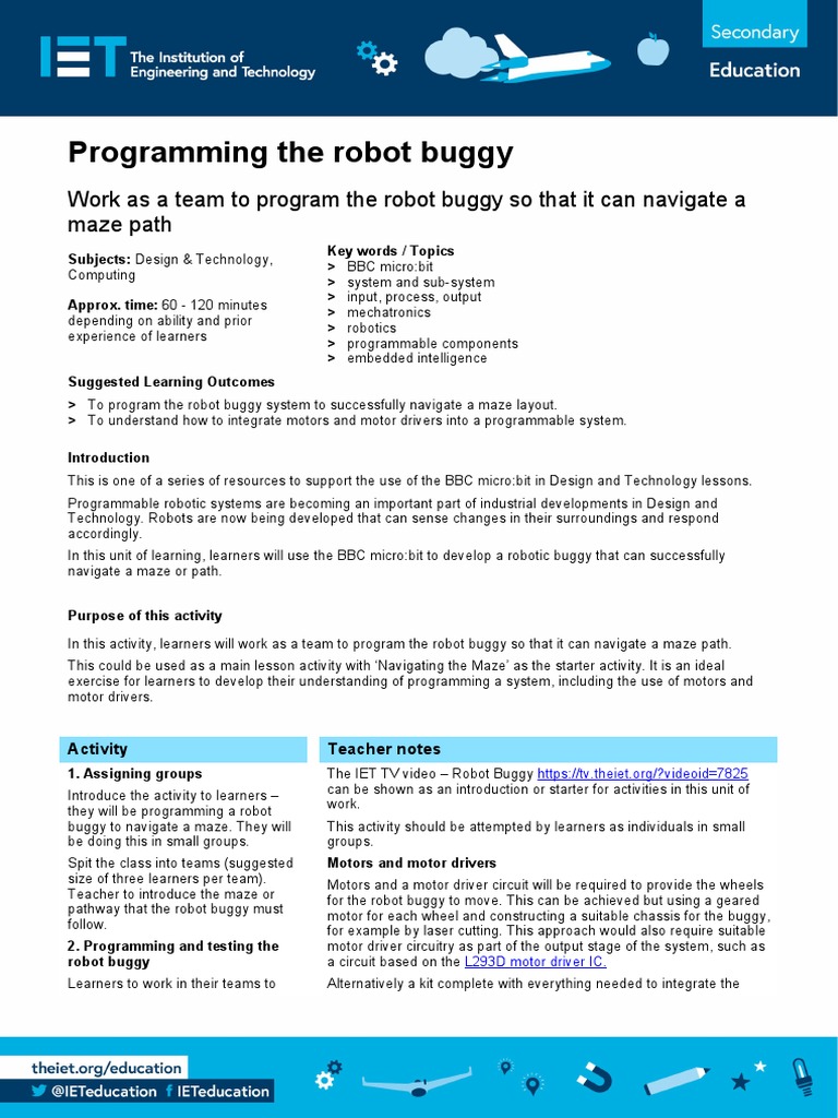 Programming The Robot Buggy Activity | PDF | Robot | Robotics