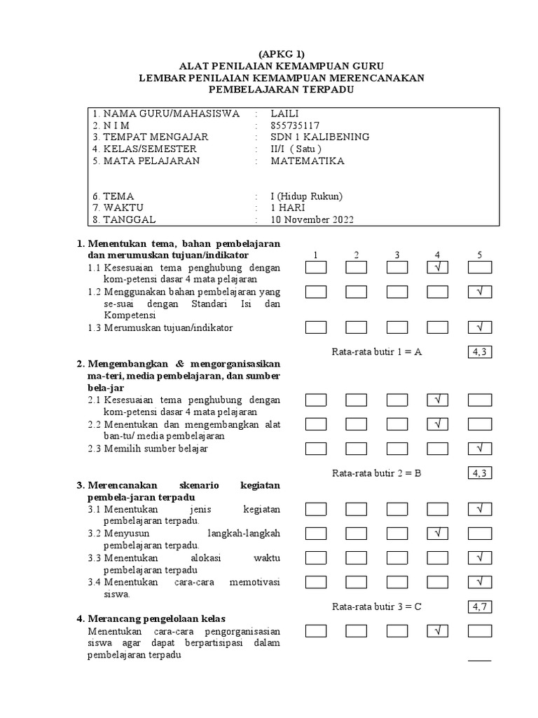 Apkg 1 Dan 2 Pembelajaran - Terpaduu | PDF