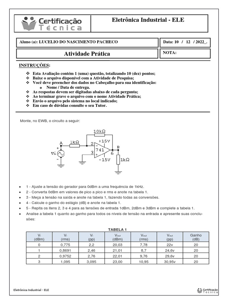 Eletrônica Industrial - ATIVIDADE PRATICA | PDF