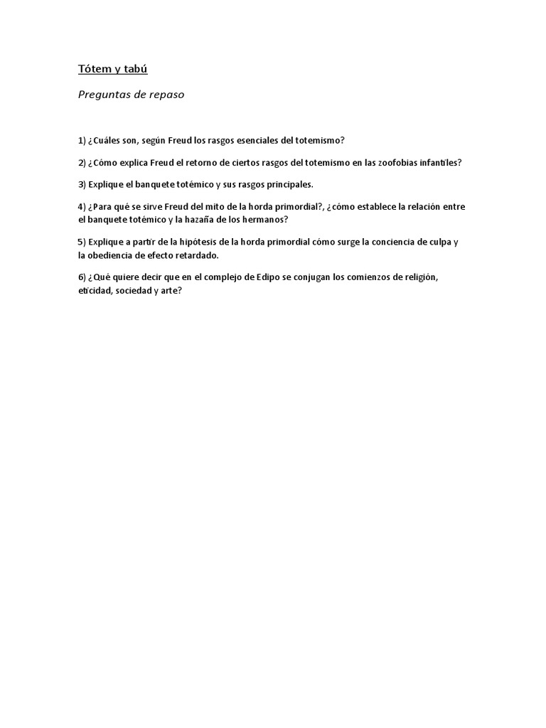 TP 17. Tótem y Tabú. Preguntas de Repaso | PDF