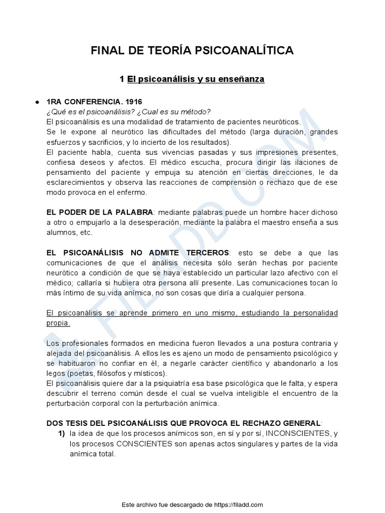 Resumen Final de Teoria Psi | PDF | Psicoanálisis | Neurosis