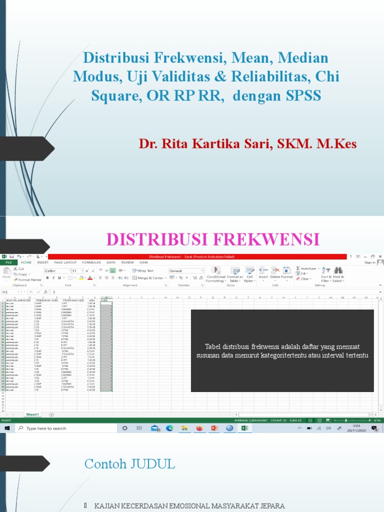 SPSS Distribusi Frekwensi, Uji Validitas & Reliabilitas DKK JEPARA | PDF