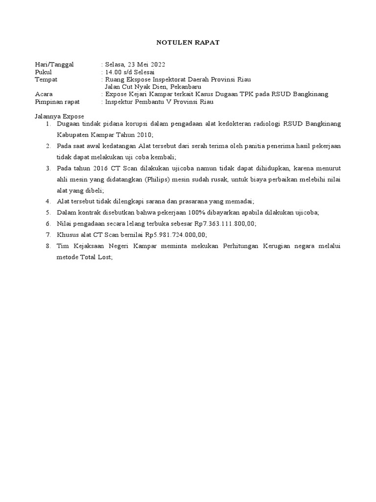 NOTULEN Expose Kejari Kampar | PDF