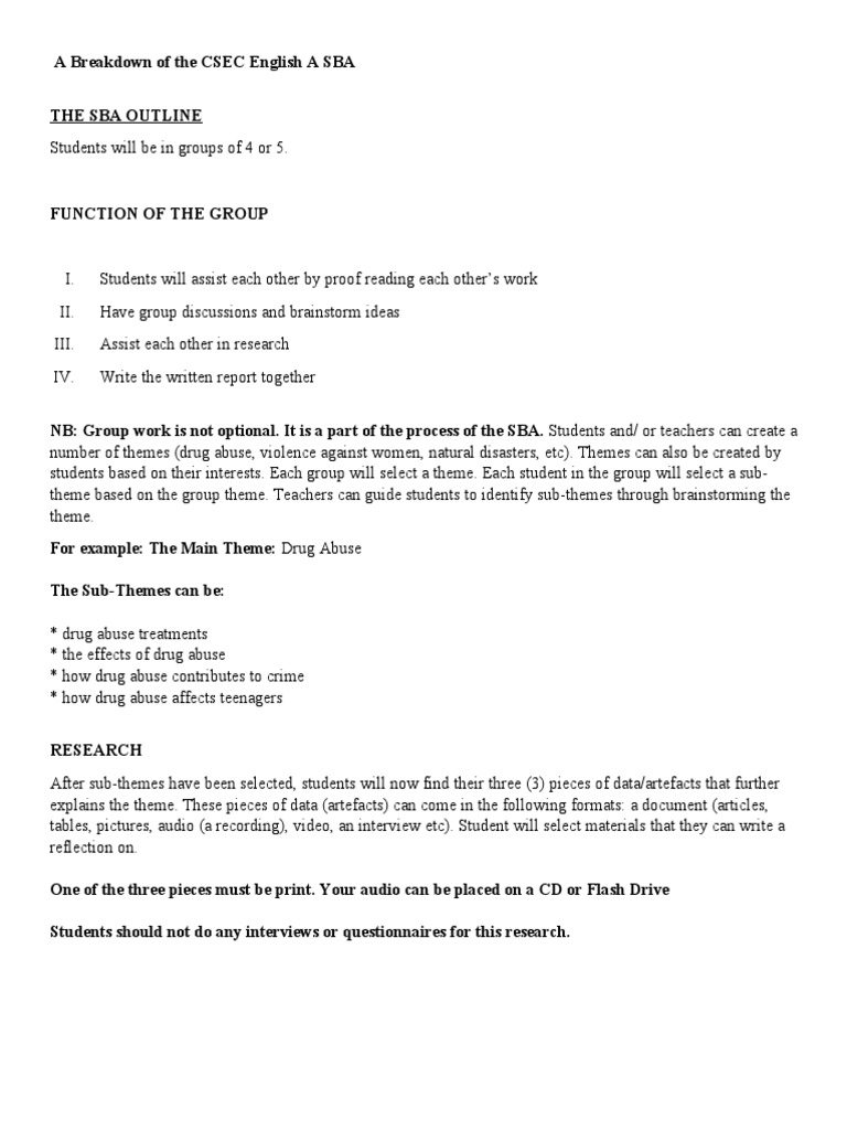 CSEC English A SBA Guidelines and Structure | PDF | Information ...