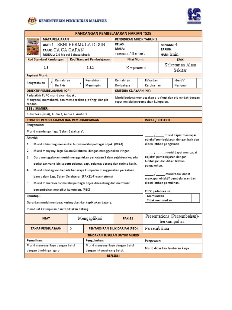 RPH P.MZK THN 1 TS25 (M1) | PDF | Karier & Perkembangan