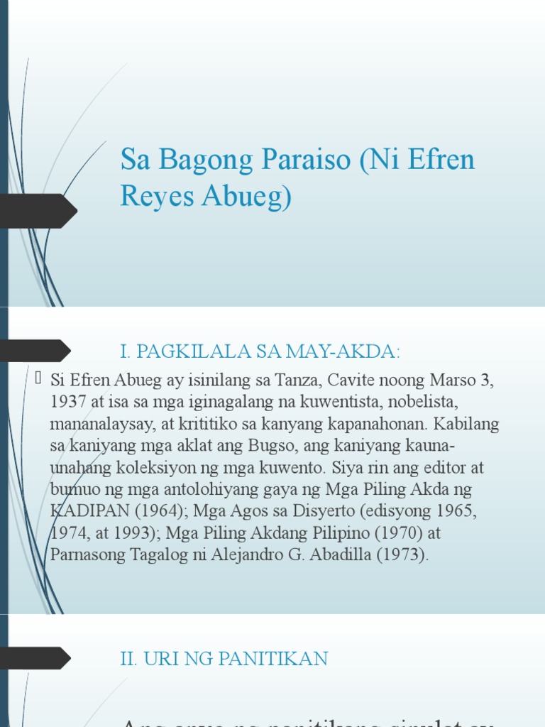 Sa Bagong Paraiso Ni Efren Reyes Abueg Buod Pdf