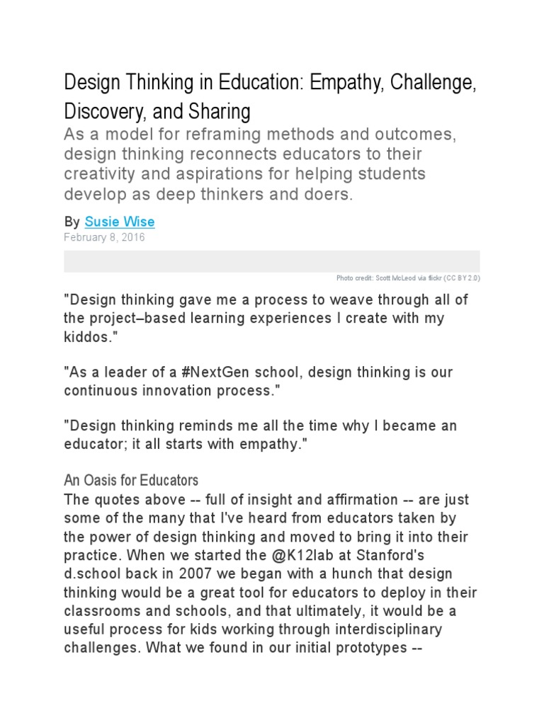 Design Thinking in Education | PDF | Design Thinking | Teachers