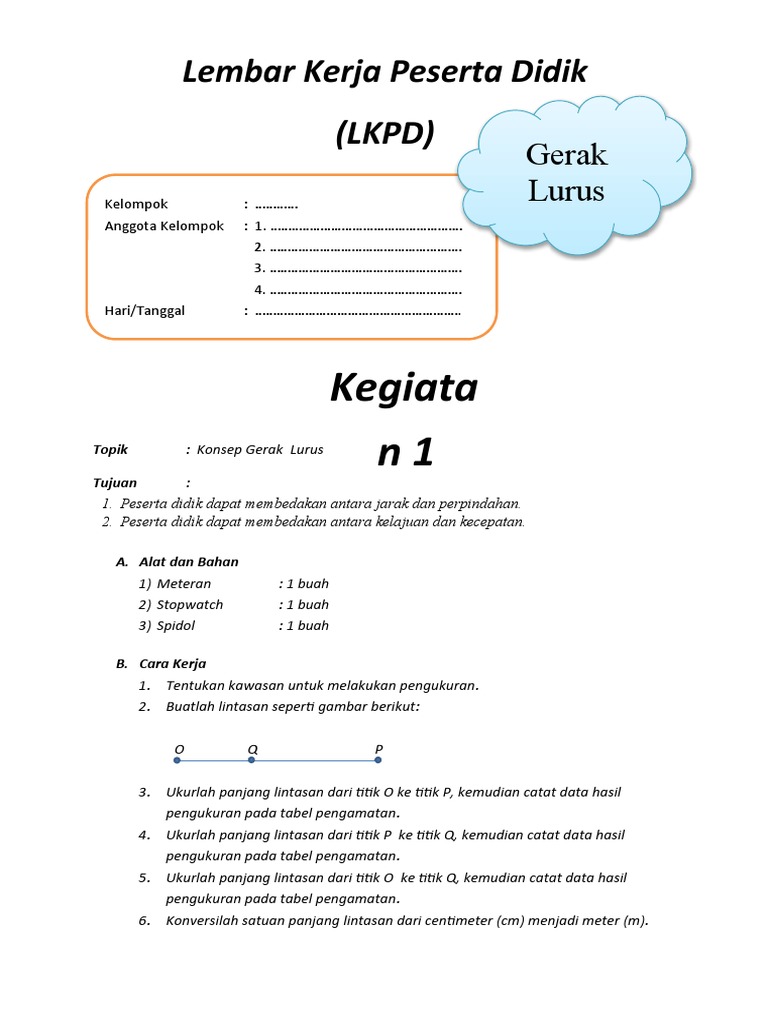 LKPD 1 Gerak Lurus | PDF