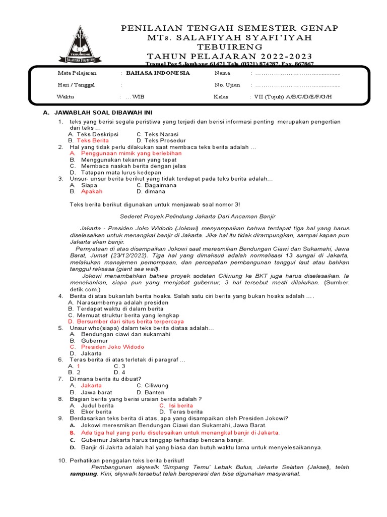 Soal PTS Genap 2023 | PDF