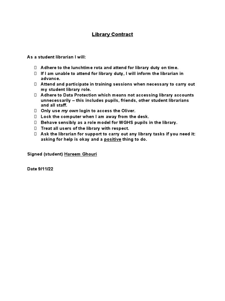 Library Contract | PDF