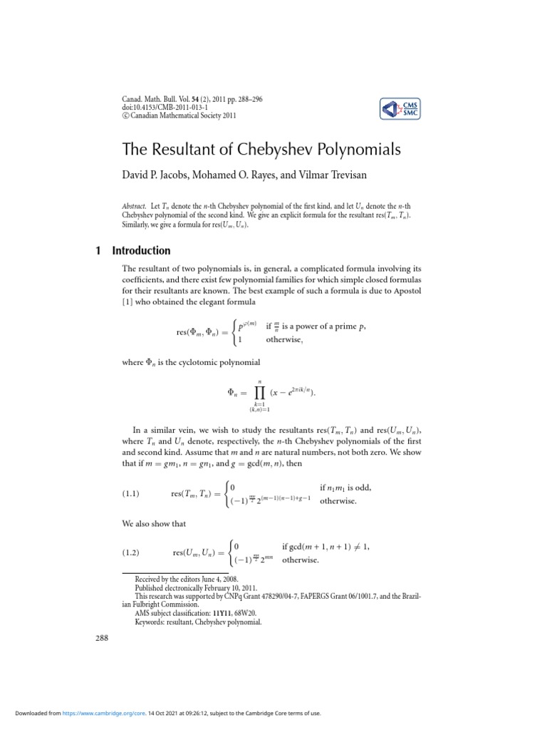 the-resultant-of-chebyshev-polynomials.pdf | PDF | Polynomial | Computational Science