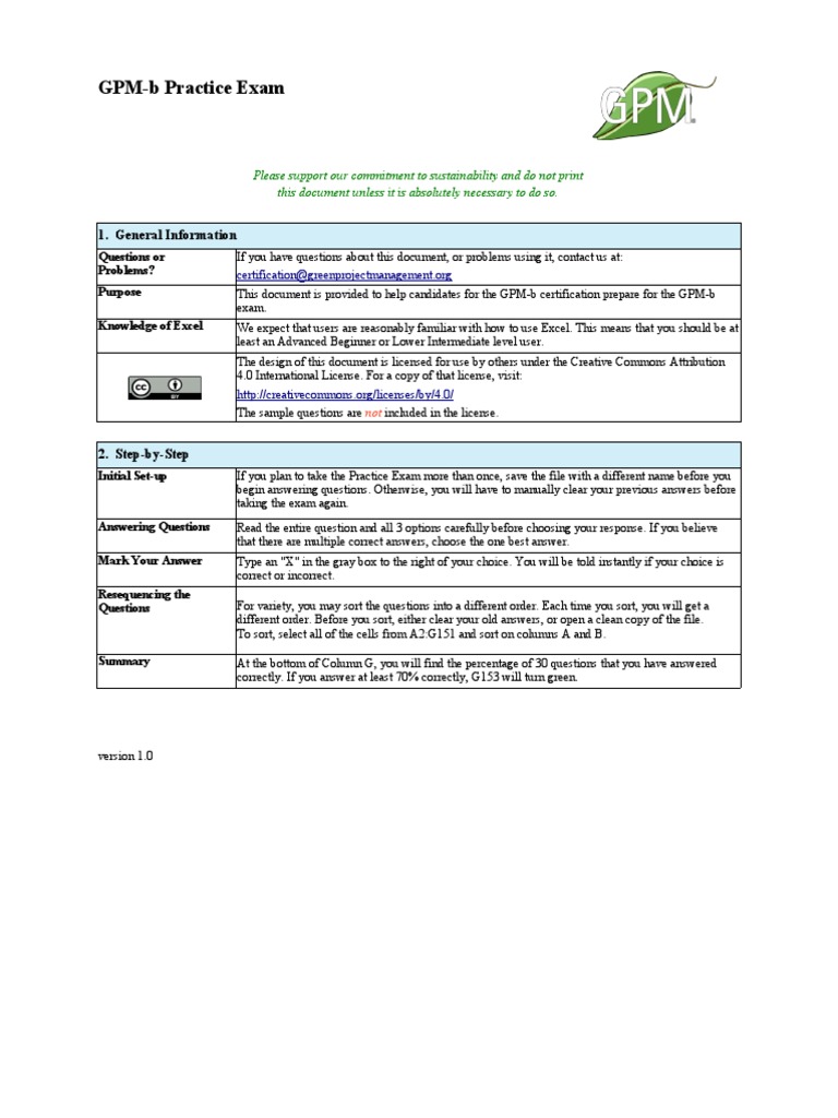 The GPM-B Practice Exam v2.0 | PDF | Waste Management | Waste