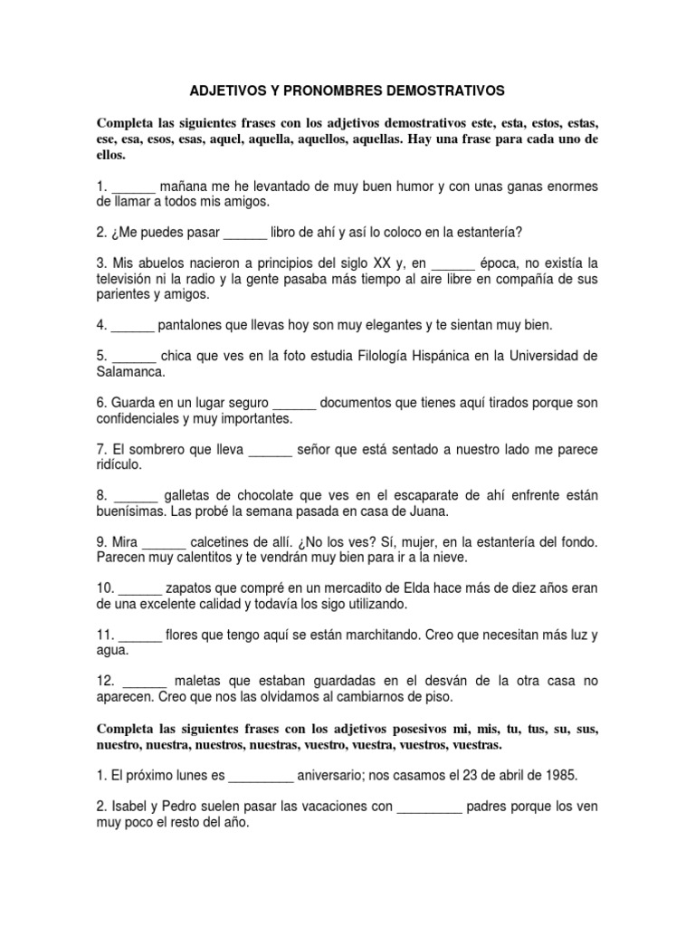 Adjetivos y pronombres demostrativos: este, esta, estos, estas, ese ...