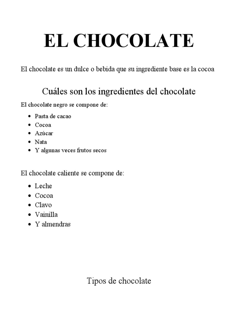 Ingredientes y tipos de chocolate | PDF