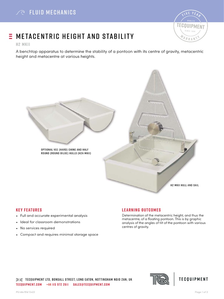 H2MkII Metacentric Height Datasheet | PDF | Weight | Mechanical Engineering