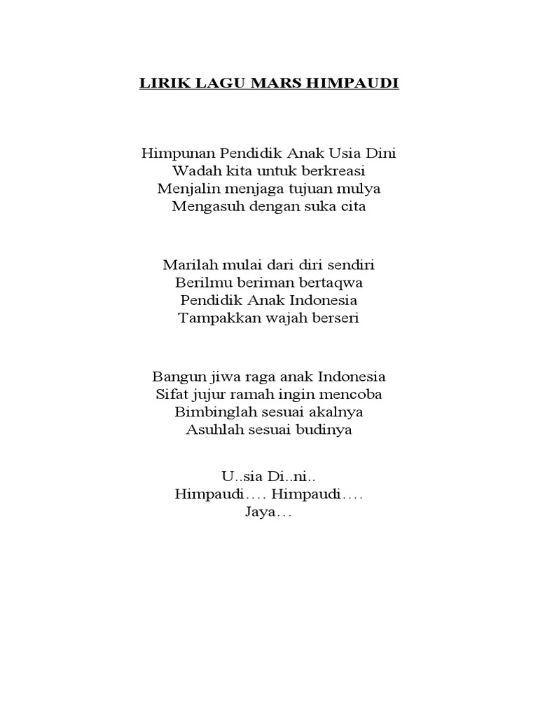 Lirik Lagu Mars Himpaudi | PDF | Pengembangan Diri | Kesehatan Holistik