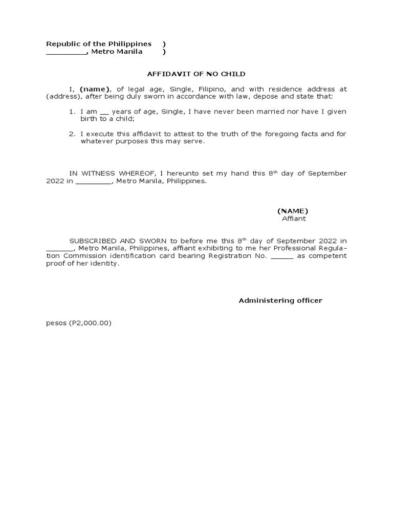 Affidavit of No Child (Template) | PDF