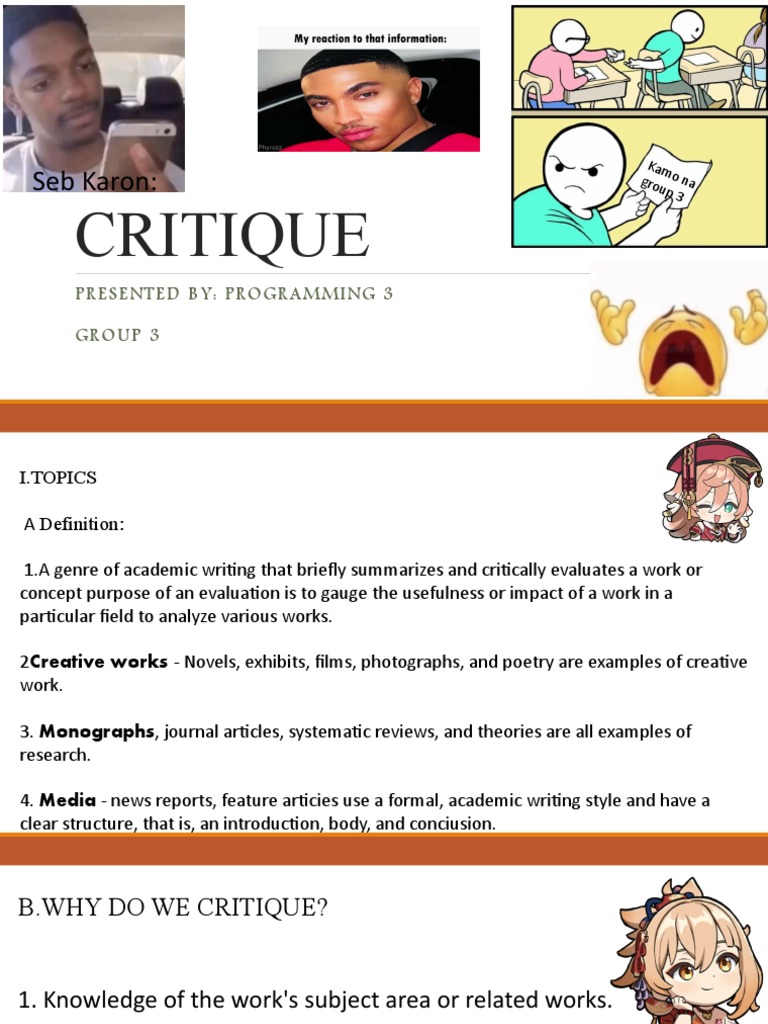 CRITIQUE Reporting Meme edition.pptx | PDF | Evaluation | Evidence
